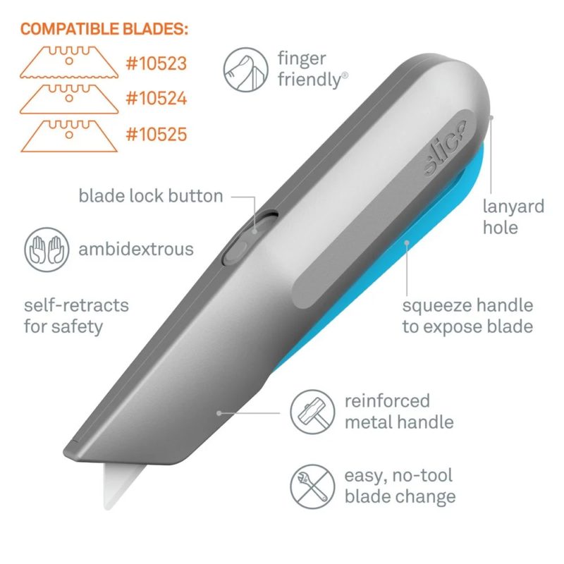 Slice 10494 Squeeze-Trigger Smart-Retracting Metal Utility Knife ...